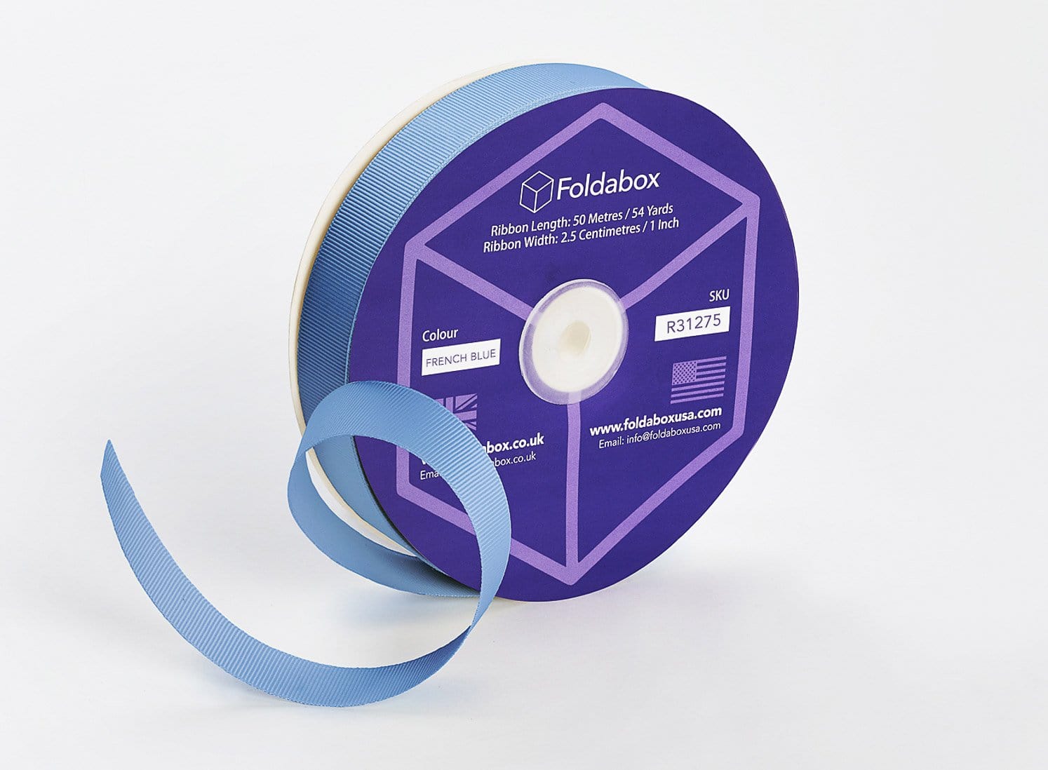 French Light Blue 50m Grosgrain Ribbon Roll from UK Stock | Foldabox UK ...